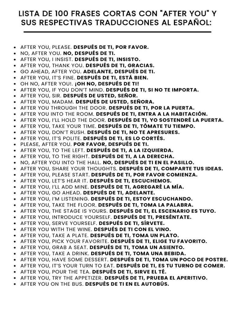 100 Frases Cortas Con After You | PDF