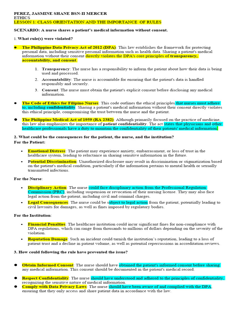 Perez, Jasmine Shane Ethics | PDF | Confidentiality | Consent