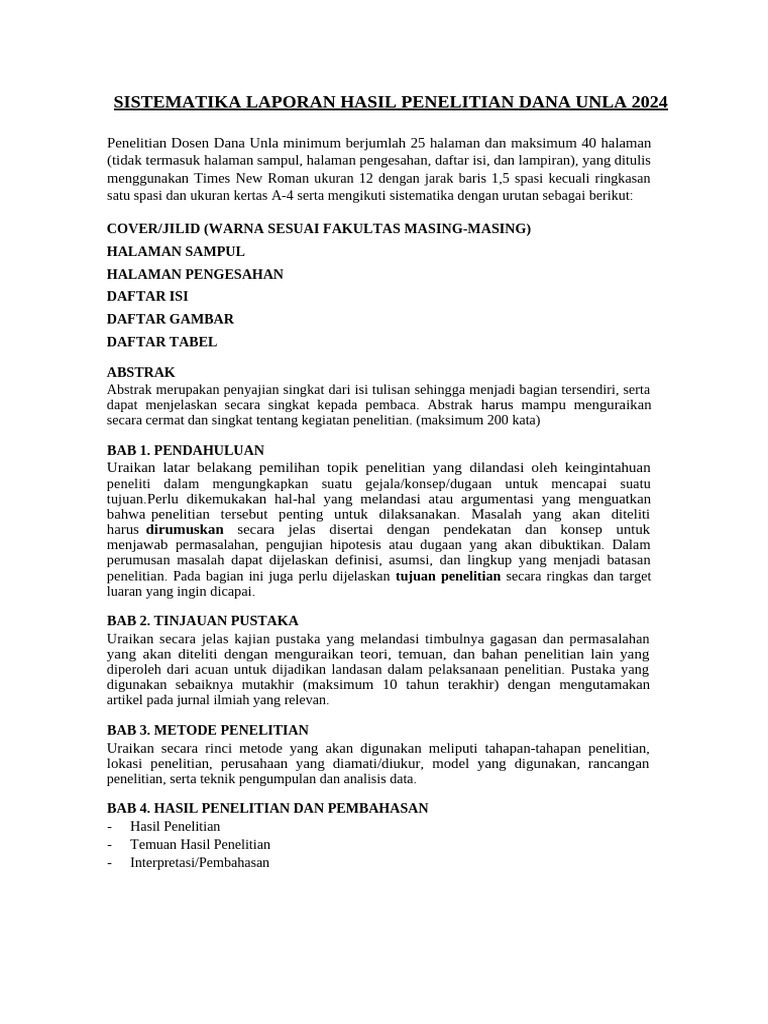 Template Sistematika Laporan Hasil Penelitian Unla 2023-2024 | PDF