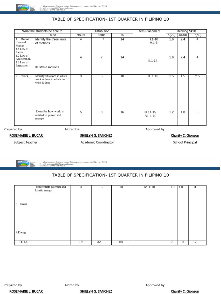 SCIENCE 8 -TOS - | PDF | Physics | Mechanics
