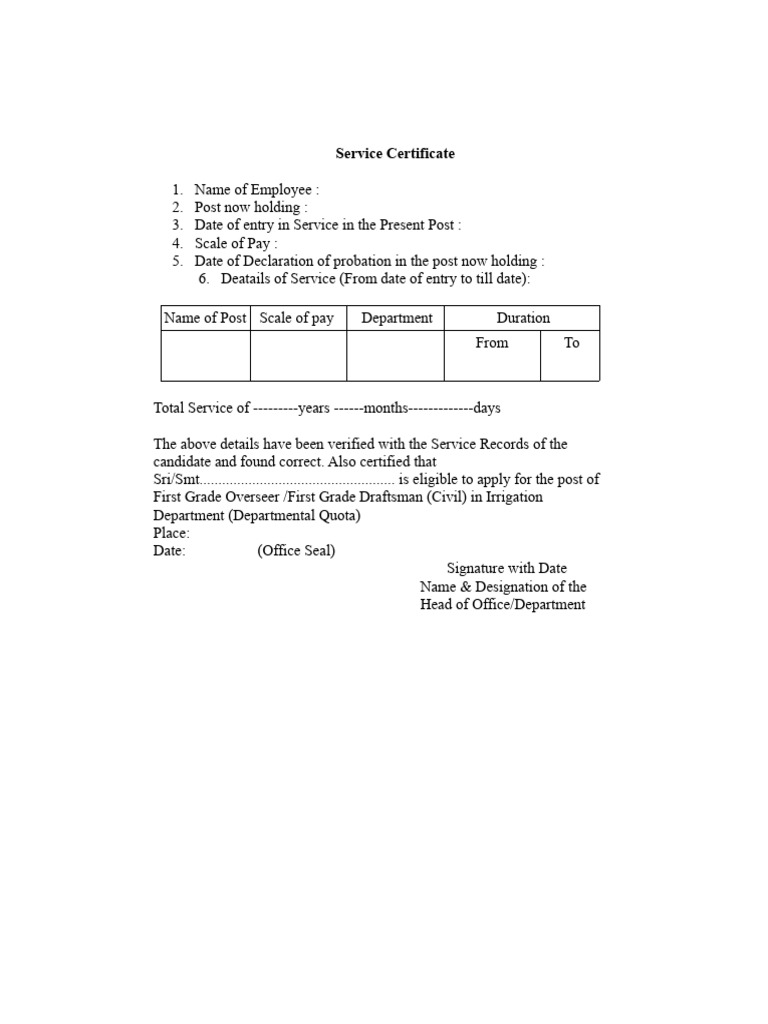 Service Certificate | PDF