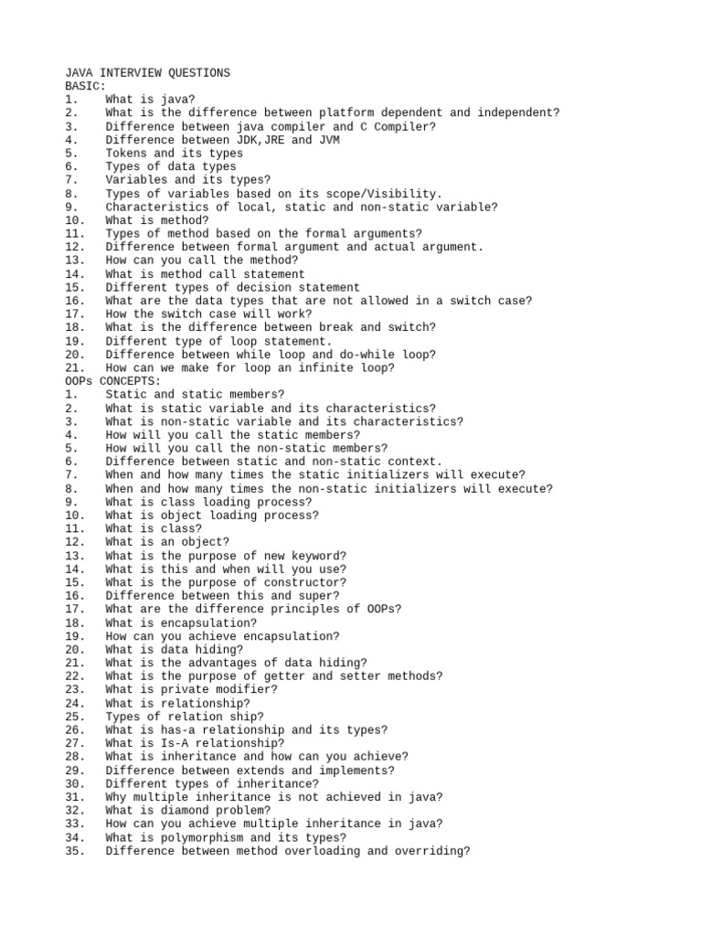Interviewquestions Pdf Method Computer Programming Inheritance Object Oriented Programming 