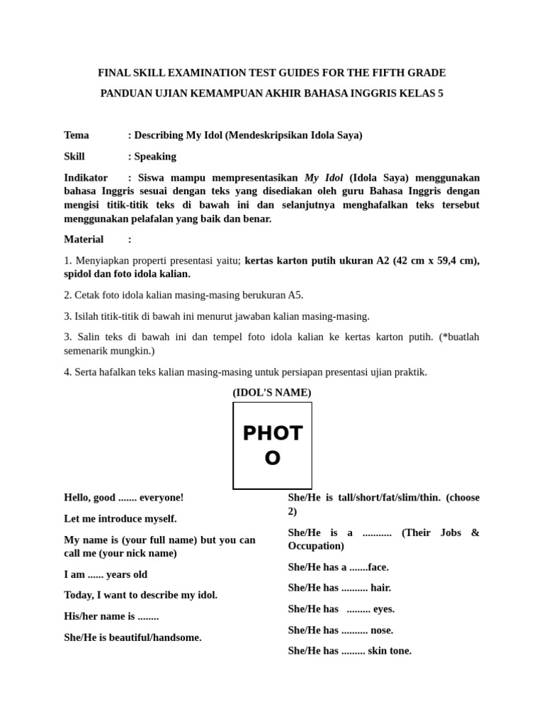 Final Skill Examination Test Guides For The Fifth Grade | PDF