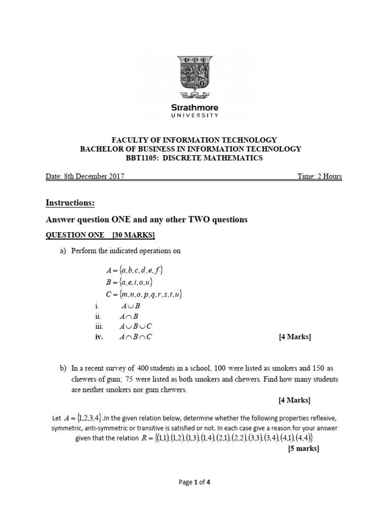 Discrete Mathematics Exam Questions | PDF | Combinatorics | Mathematics