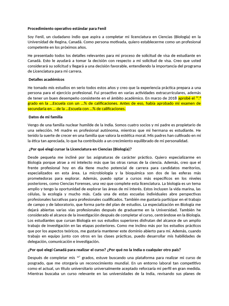SOP para Fenil - Título de Licenciatura en Ciencias (Biología) | PDF | Biología | Plan de estudios