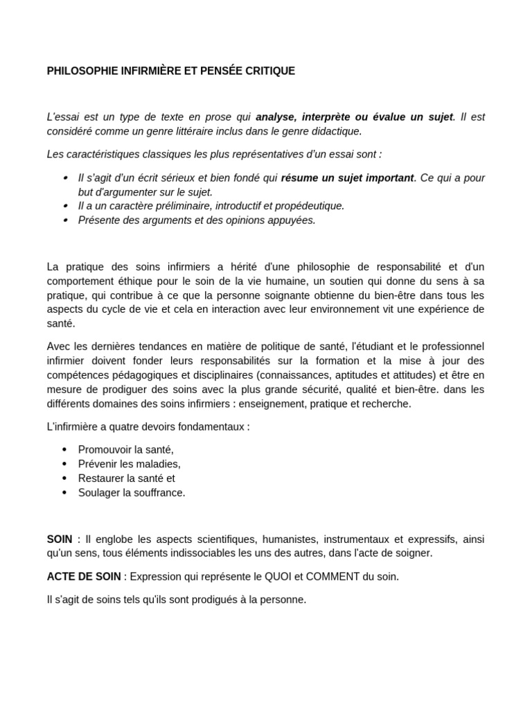 Philosophie Infirmière et Pensée Critique | PDF | Allaitement ...
