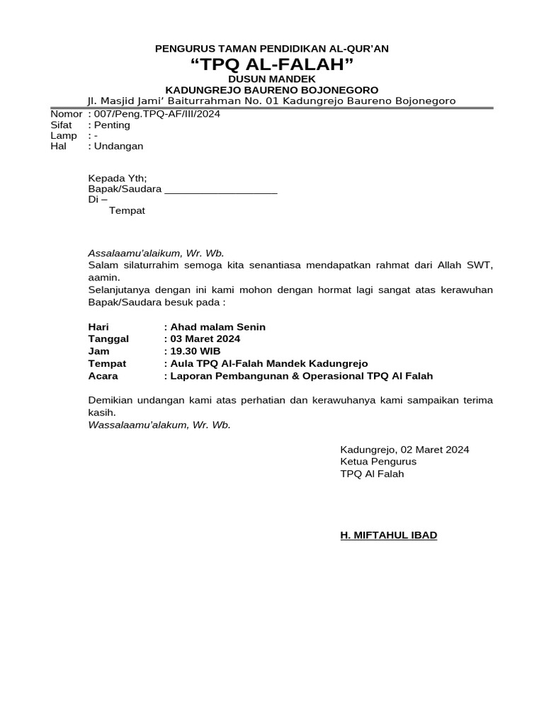 Undangan Pengurus TPQ | PDF