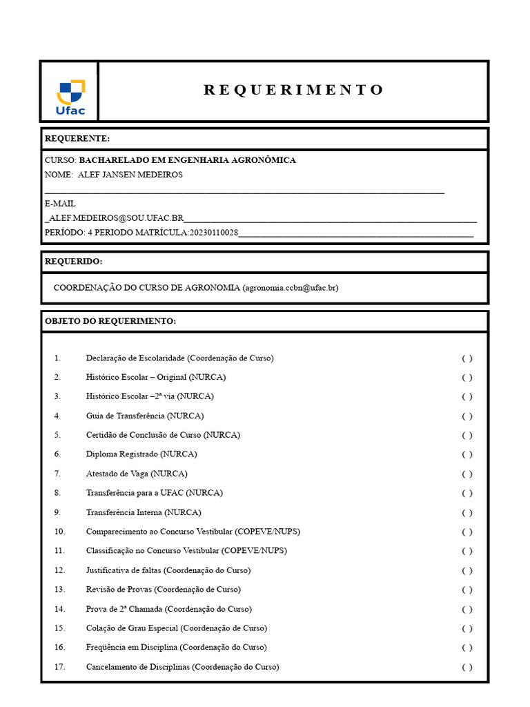 Requerimento de Documentos Acadêmicos | PDF