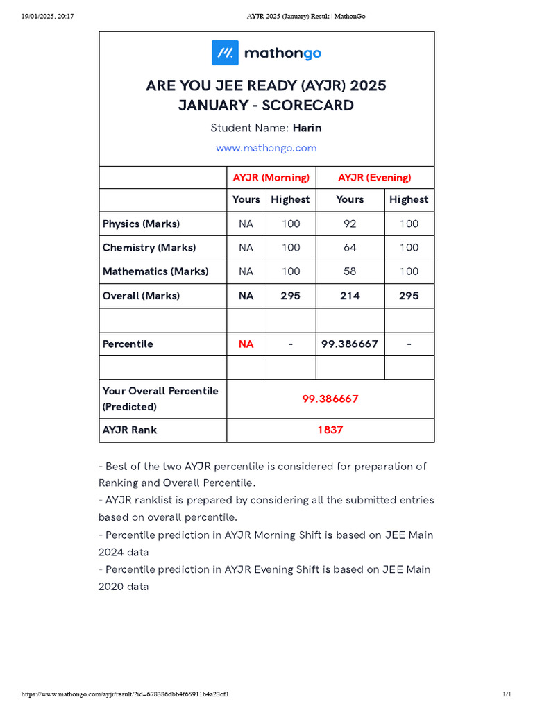 AYJR 2025 (January) Result _ MathonGo (1) | PDF