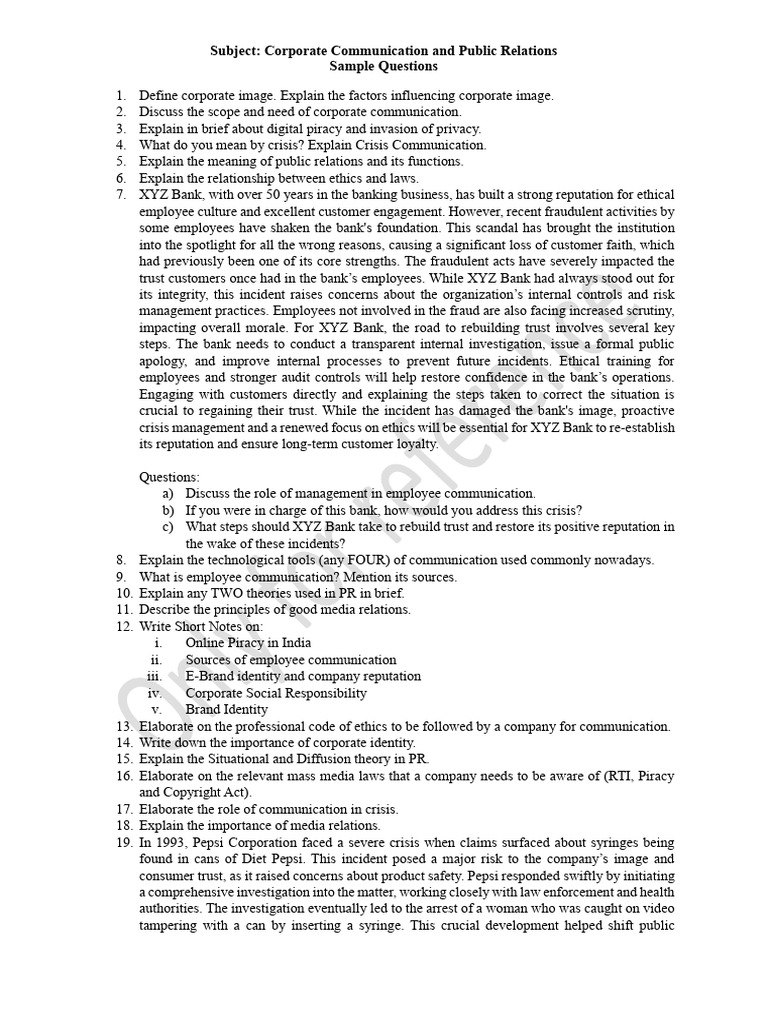 2024-25 CCPR Sample Qs | PDF | Public Relations | Communication