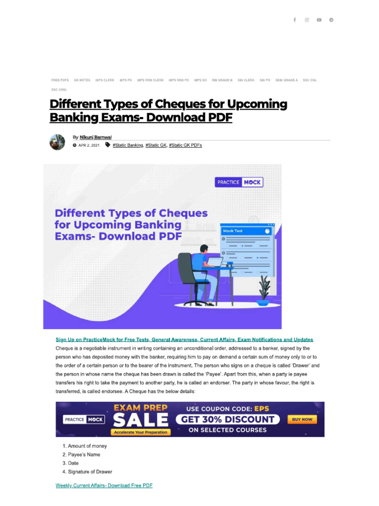 Different Types of Cheques | PDF