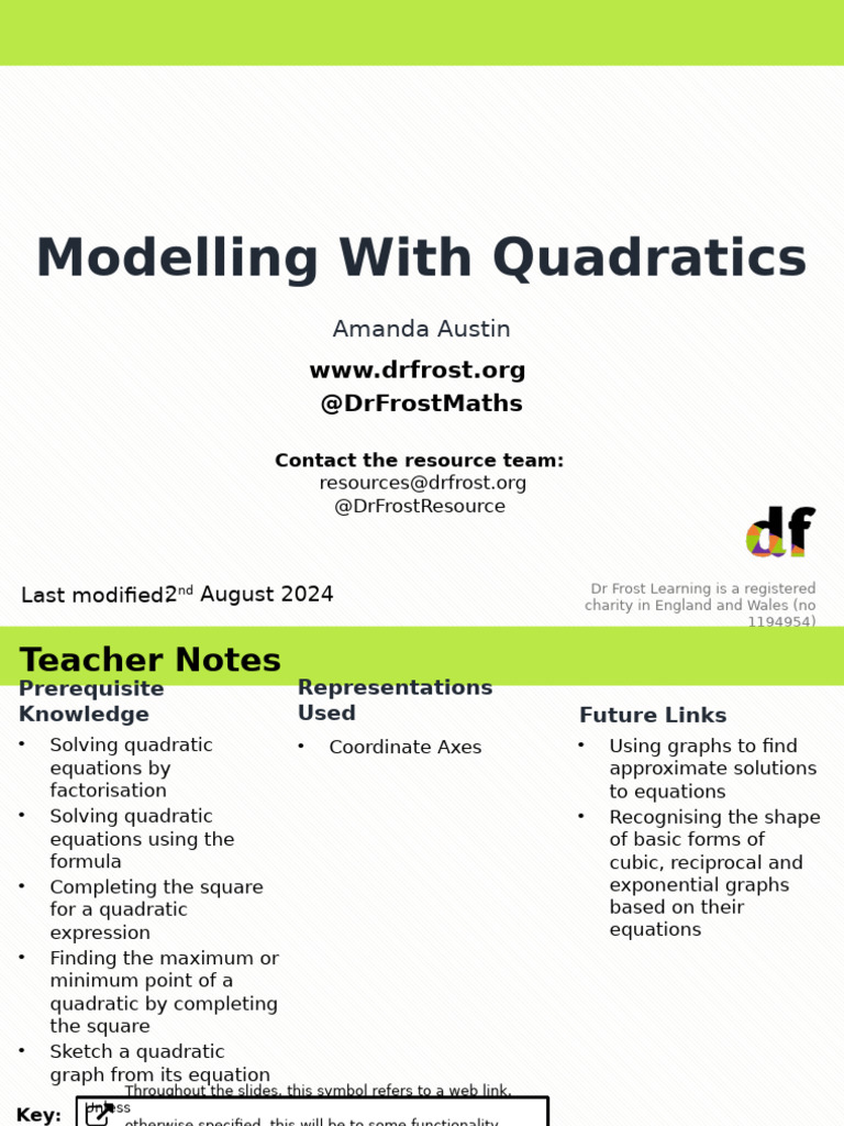 Modelling With Quadratics - Lesson | PDF | Quadratic Equation ...