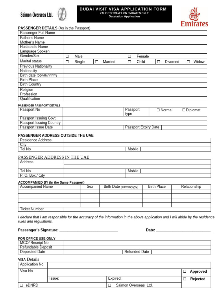 Dubai Visit Visa Application Form | PDF