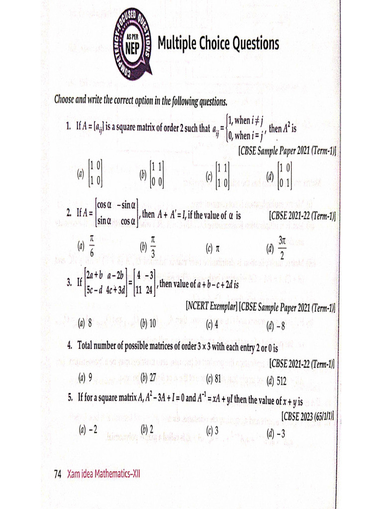 Examidea Matrices MCQ | PDF
