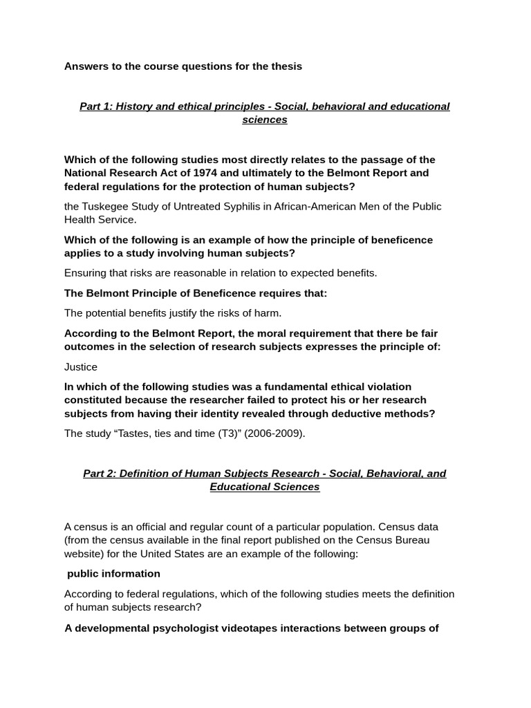 Thesis Questions on Ethical Research Practices | PDF | Institutional ...