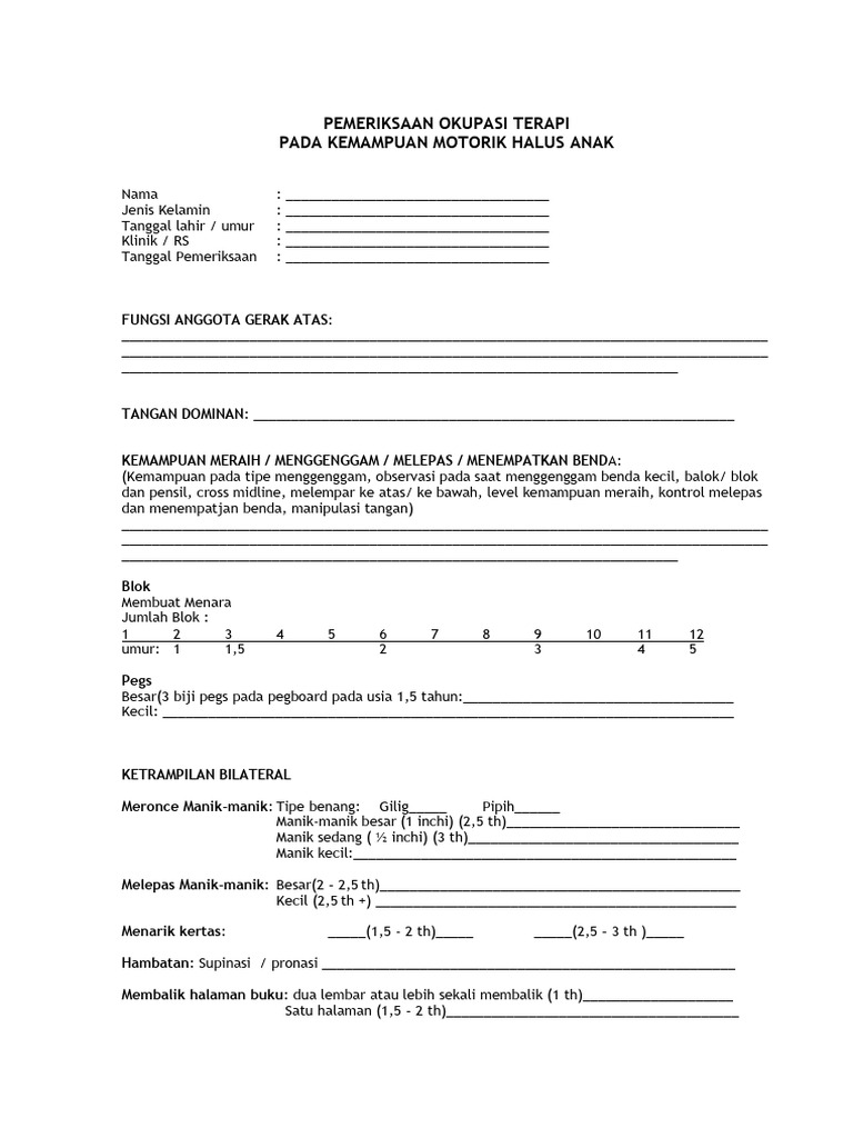 Pemeriksaan Motorik Halus | PDF