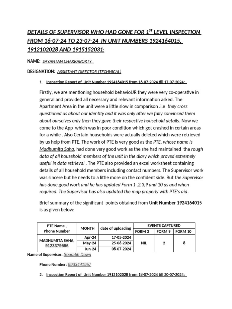 Inspection Reports for Three Units | PDF