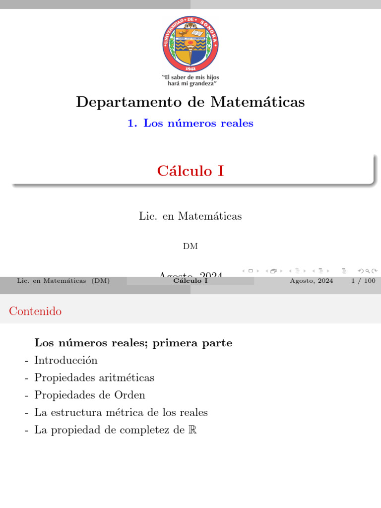 01 Los Reales-I Beamer-2 | PDF | Número Real | División (Matemáticas)