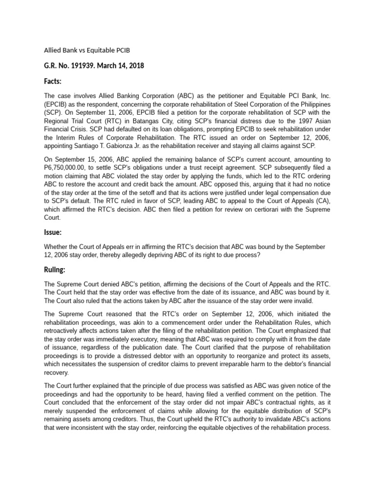 Allied Bank Vs Equitable PCIB - Obli Con - Art 1158 | PDF | Courts ...