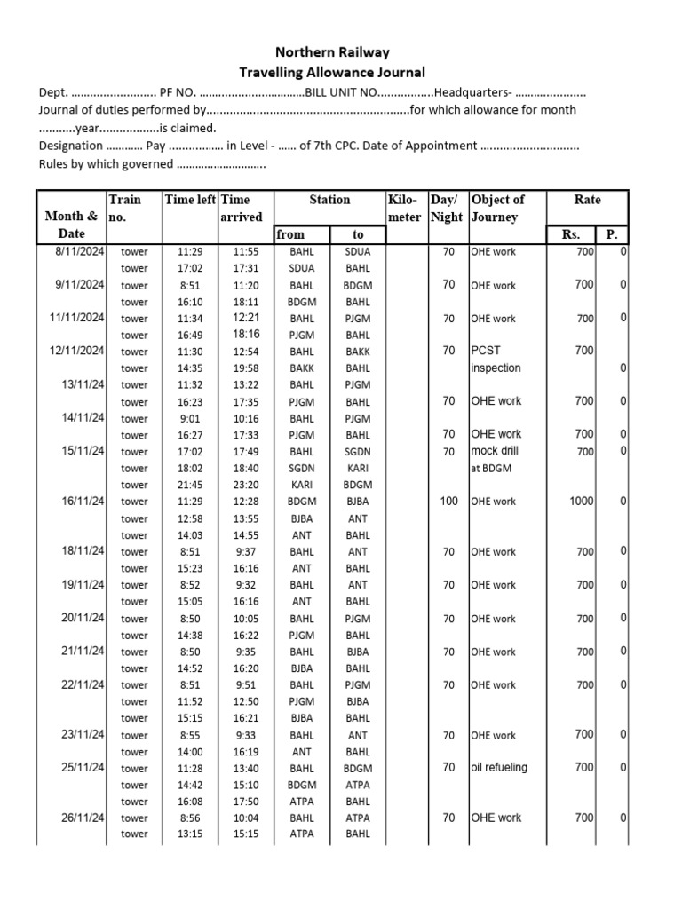 Indian Railway TA Formate | PDF | Rail Transport | Transport