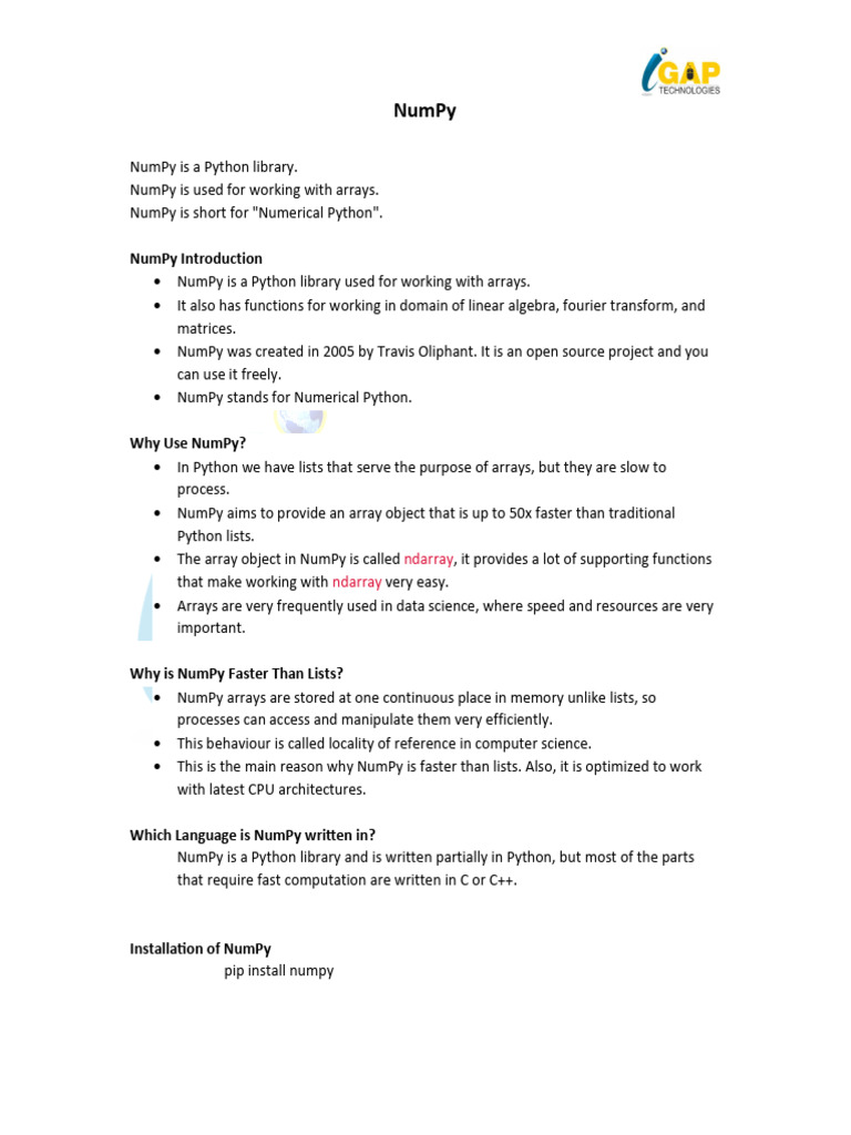NumPy | PDF | Computer Programming | Computing NumPy | PDF | Computer Programming | Computing