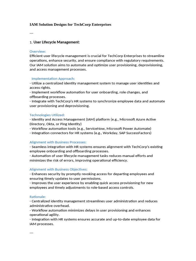 IAM Solution Designs For TechCorp Enterprises | PDF | Access Control ...