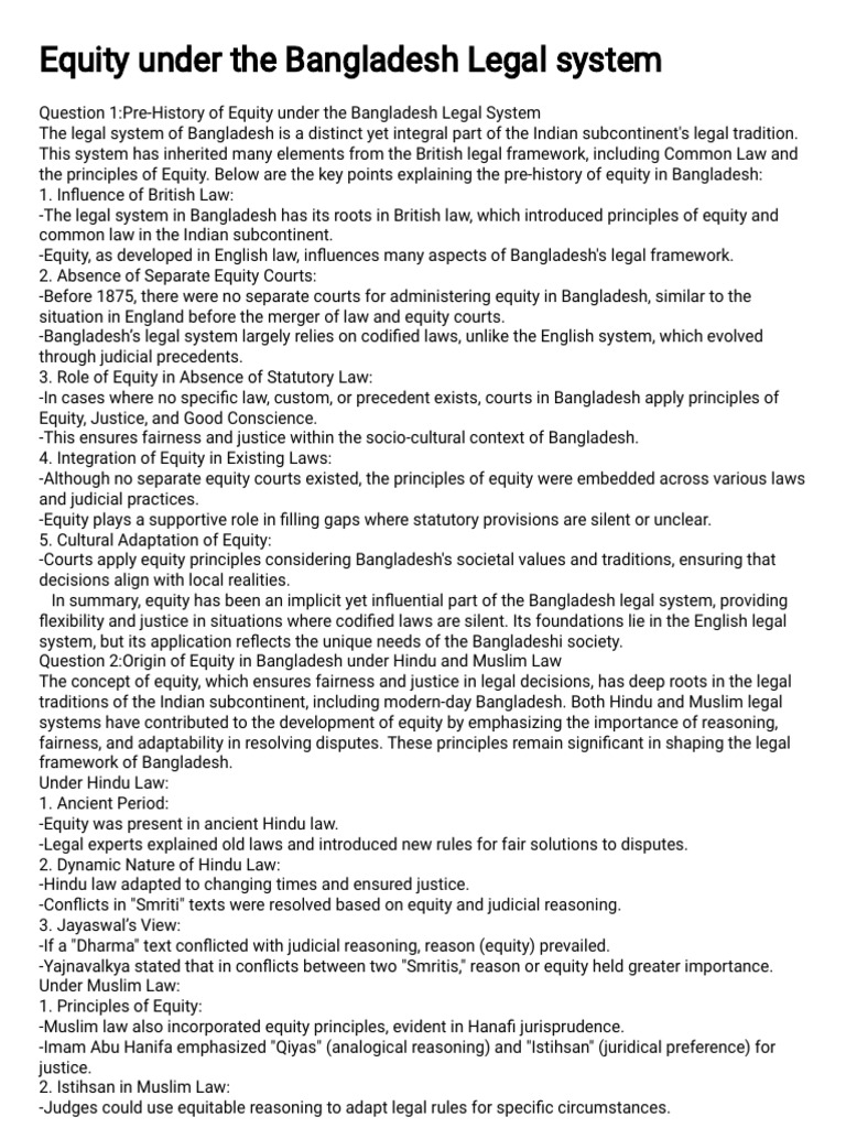Equity Under The Bangladesh Legal System | PDF | Equity (Law) | Justice