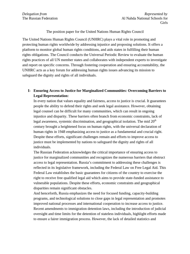 Russia's Human Rights Position Paper | PDF | Hate Speech | Human Rights
