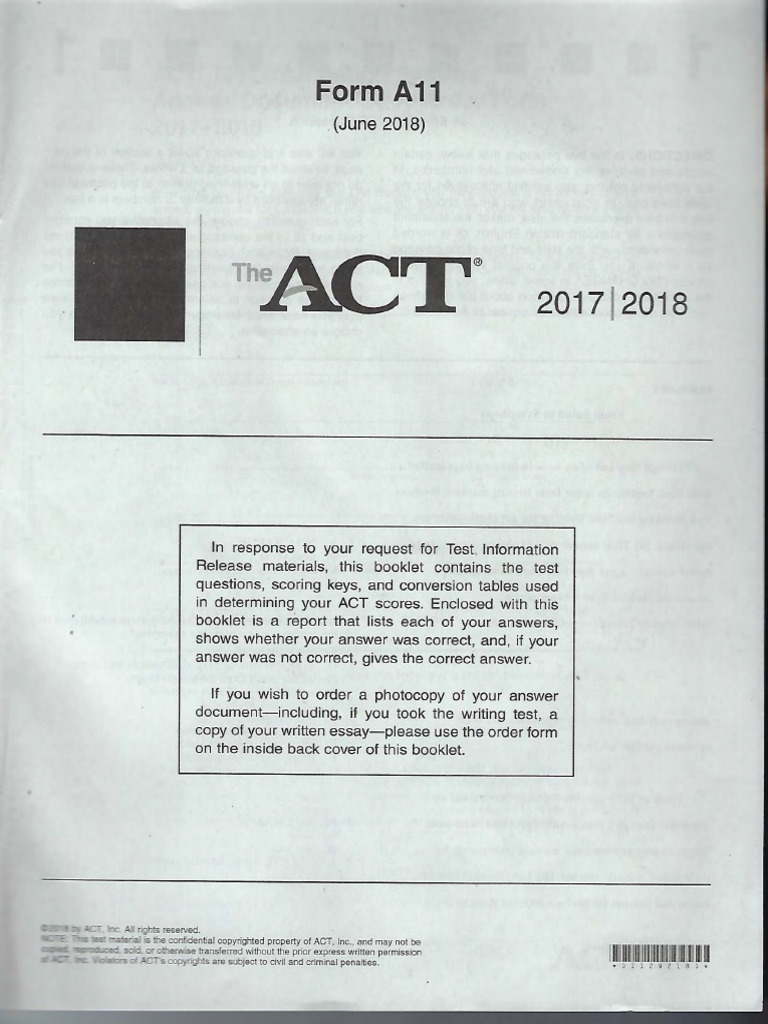 ACT Form A11 Resources and Links | PDF