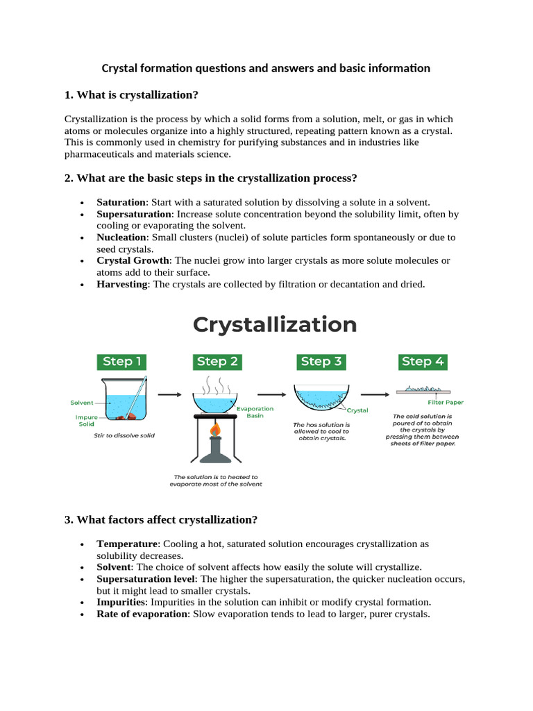 Crystal formations qns | PDF | Crystallization | Solubility