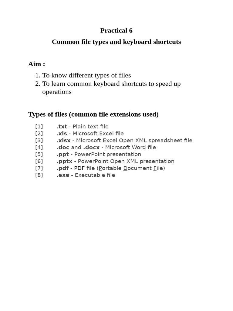 Common File Types and Keyboard Shortcuts | PDF