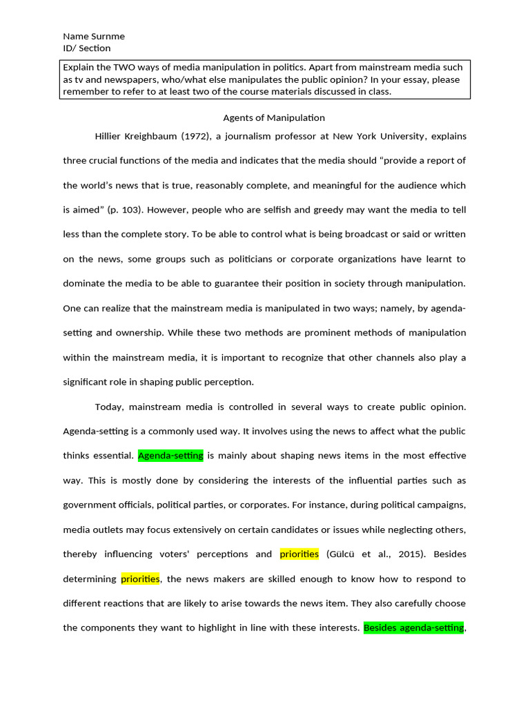 Sample Essay Agents - of - Manipulation-Sample - For - Essay ...