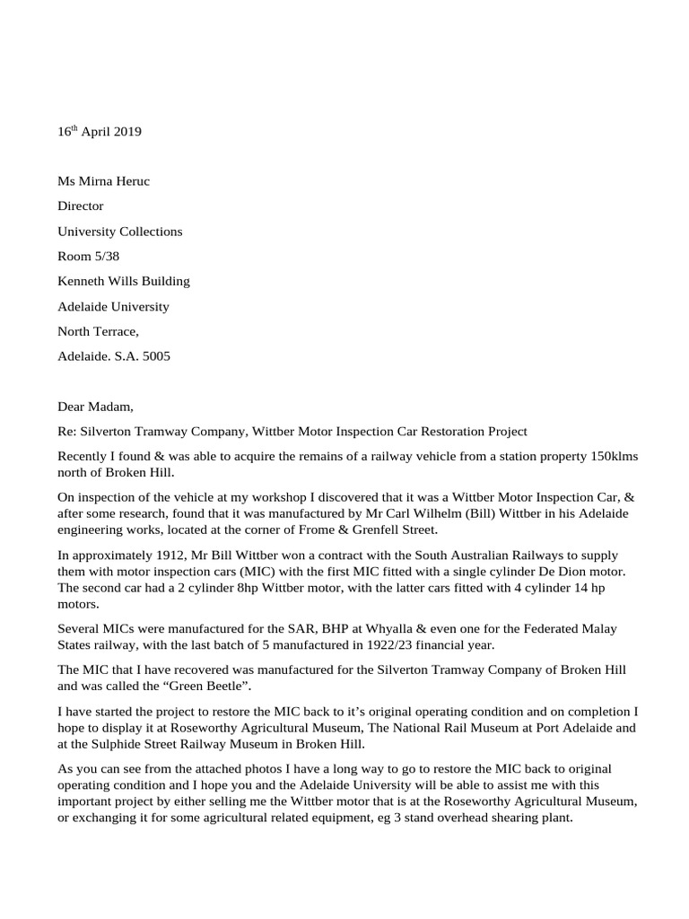 Wittber Adelaide University Letter | PDF