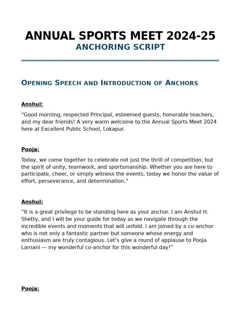 Anchoring Script On Annual Sports Meet 2024-25 | PDF