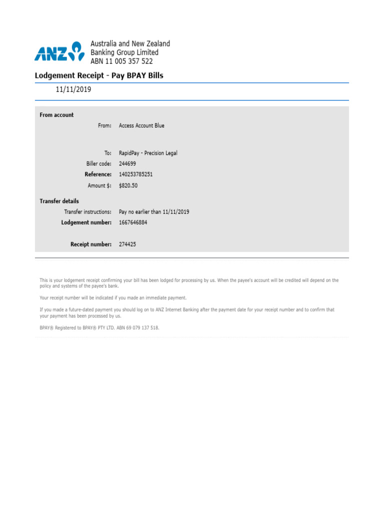 ANZ Receipt - Ref 1667646884.pdfreceipt 274425 Will | PDF