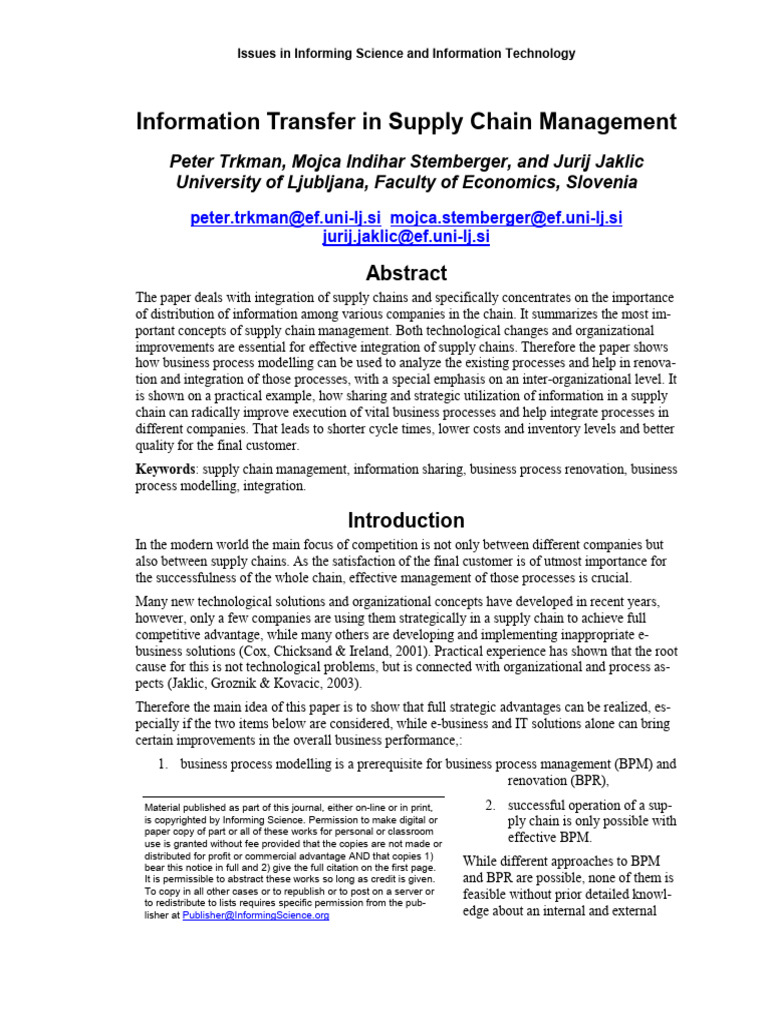 Information Transfer in SCM | PDF | Supply Chain Management | Business ...