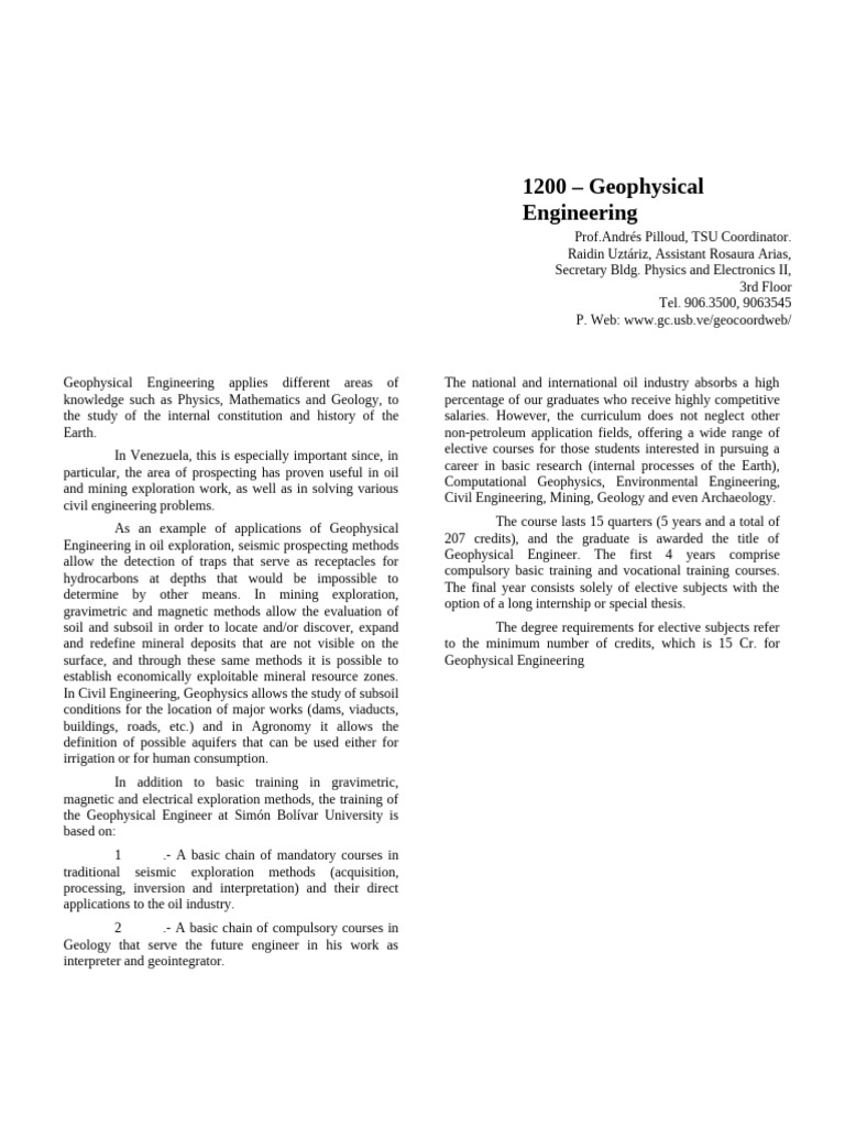 Geophysical Engineering Curriculum USB | PDF | Geophysics | Geology
