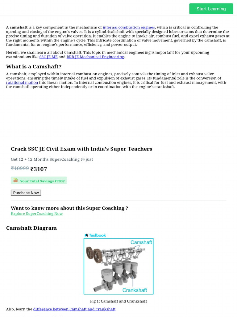 What Is A Camshaft - Diagram, Functions, Parts, Working, Types | PDF