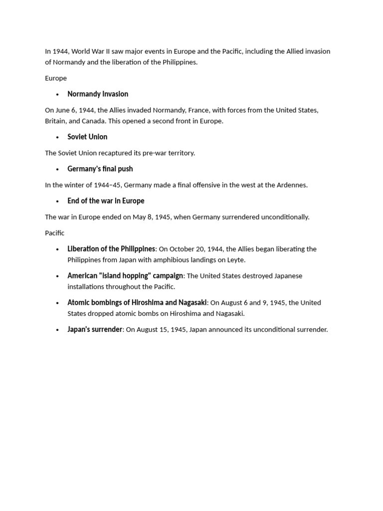 Key WWII Events: 1944 Overview | PDF