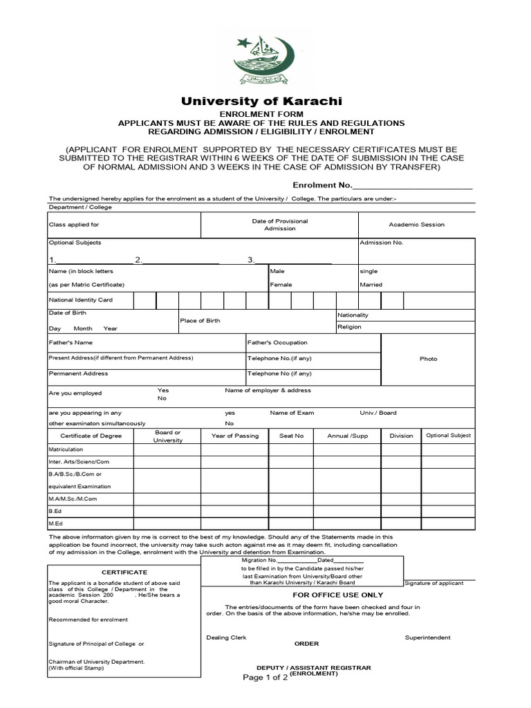University Enrolment Application Form | PDF | Educational Stages | Qualifications