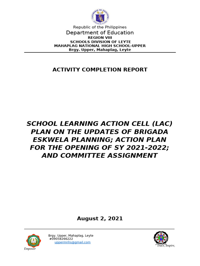 ACTIVITY-COMPLETION-REPORT-SLAC Filipino | PDF | Teachers | Learning