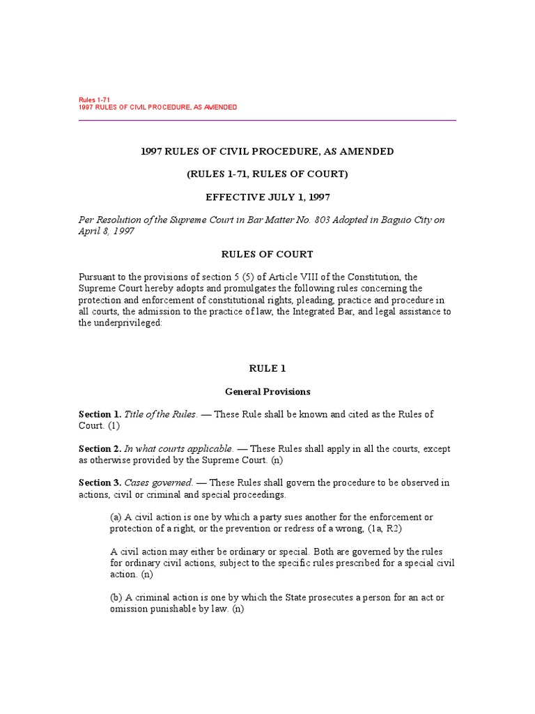 1997 Rules of Civil Procedure Overview | PDF | Pleading | Lawsuit