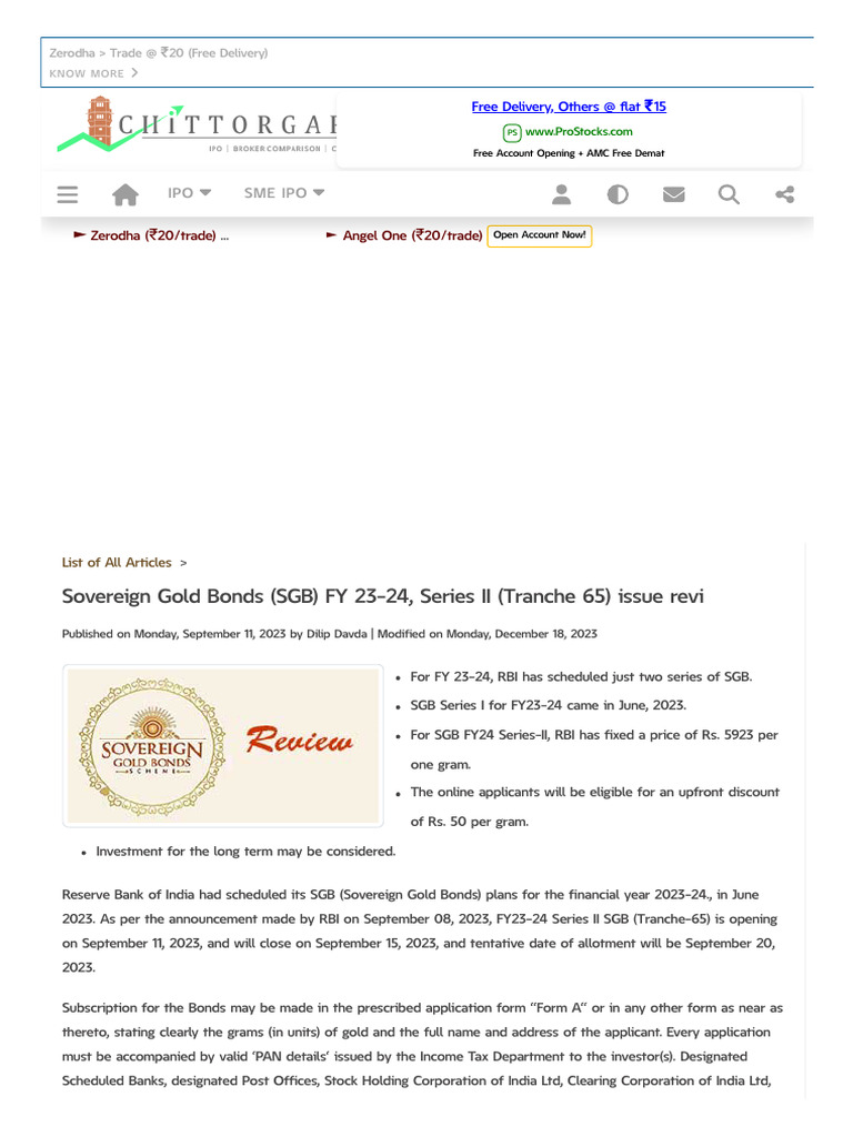 Sovereign Gold Bonds (SGB) FY 23-24, Series II (Tranche 65) | PDF | Capital Gains Tax | Bonds ...