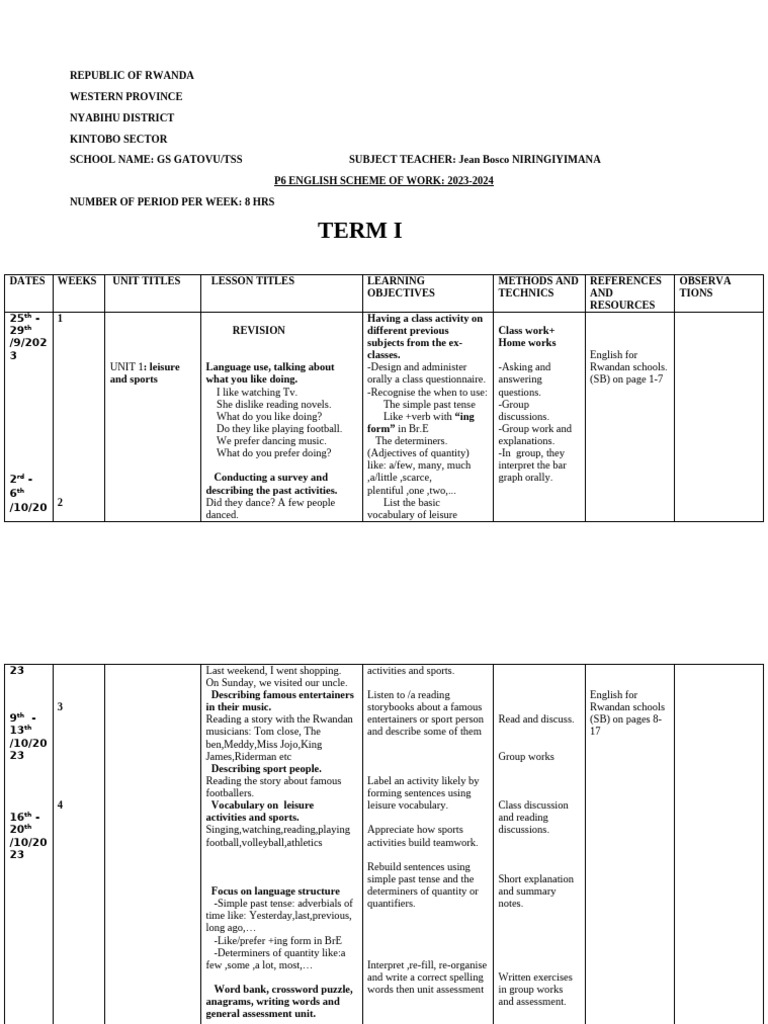 P6 English Scheme Of Work 2023 2024 Pdf Planets Solar System