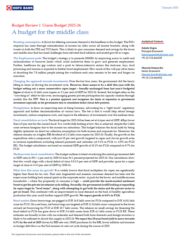 Budget Review_HDFC Bank_February 2025 | PDF | Taxes | Government Budget ...