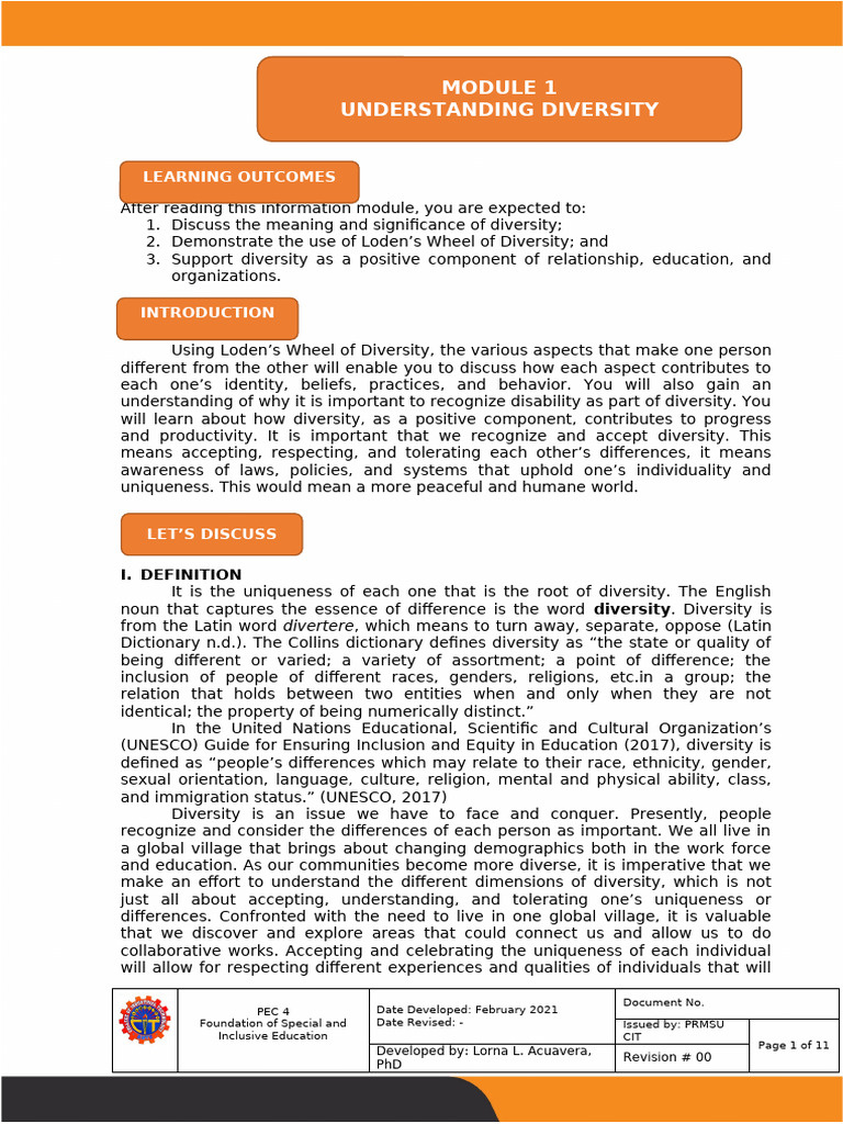 Understanding Diversity | PDF | Disability | Inclusion (Education)