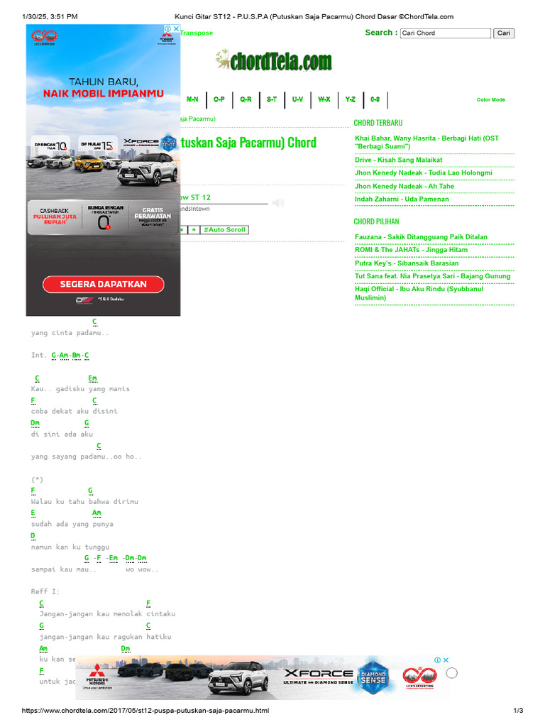 Kunci Gitar ST12 - P.U.S.P.A (Putuskan Saja Pacarmu) Chord Dasar © | PDF