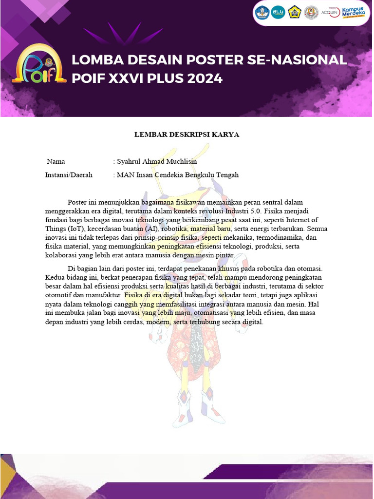 Deskripsi - Desain Poster Poif XXVI Plus - Syahrul Ahmad Muchlisin | PDF