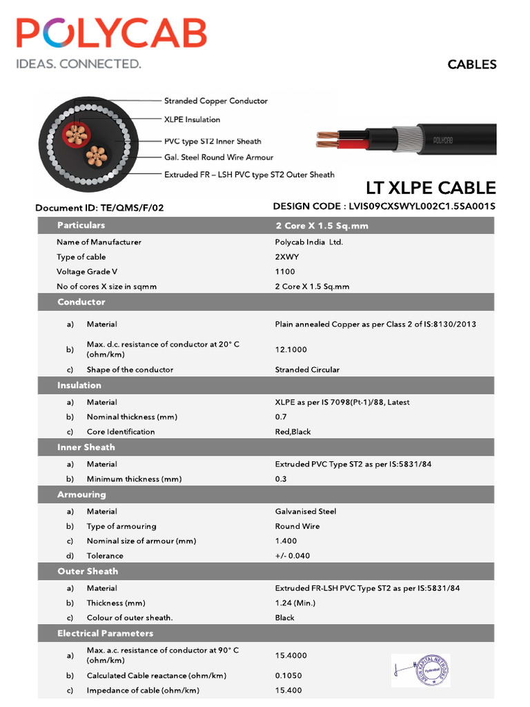 Polycab 2cx1.5sqmm FRLS Cu Armd Cable | PDF