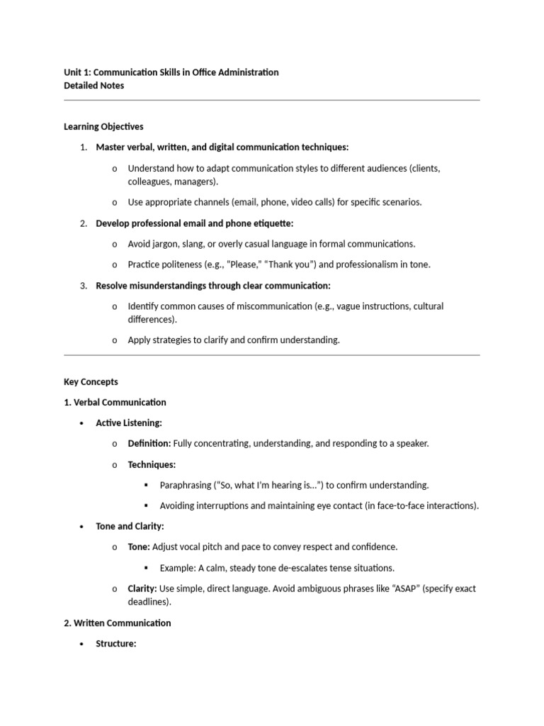 Detailed Notes - Office Administration | PDF | Communication | Human ...